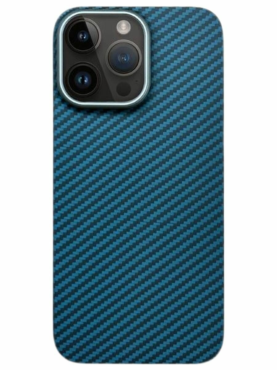 Чехол на iPhone 14 Pro, кевлар (арамид) сверхпрочный, темно-синий