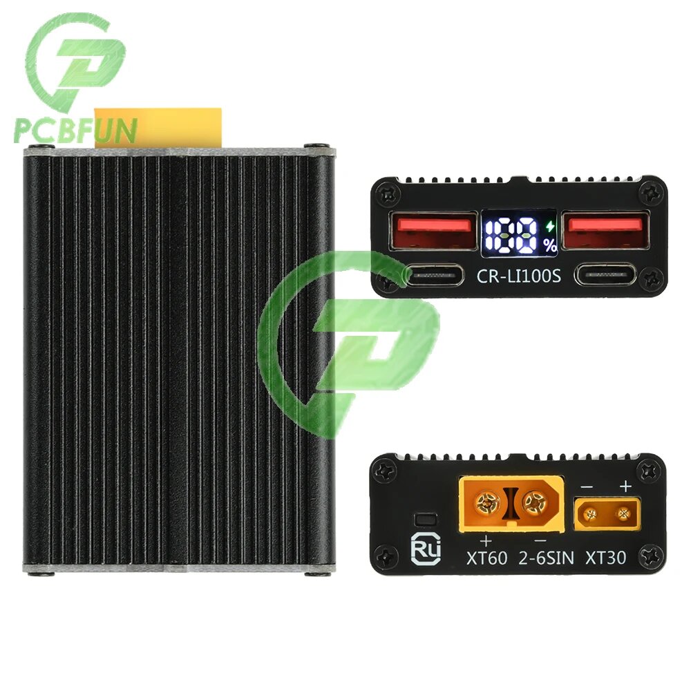 Зарядный модуль pcbfun 100 Вт для литиевых батарей 2-7S Черный, XT30 XT60 with case