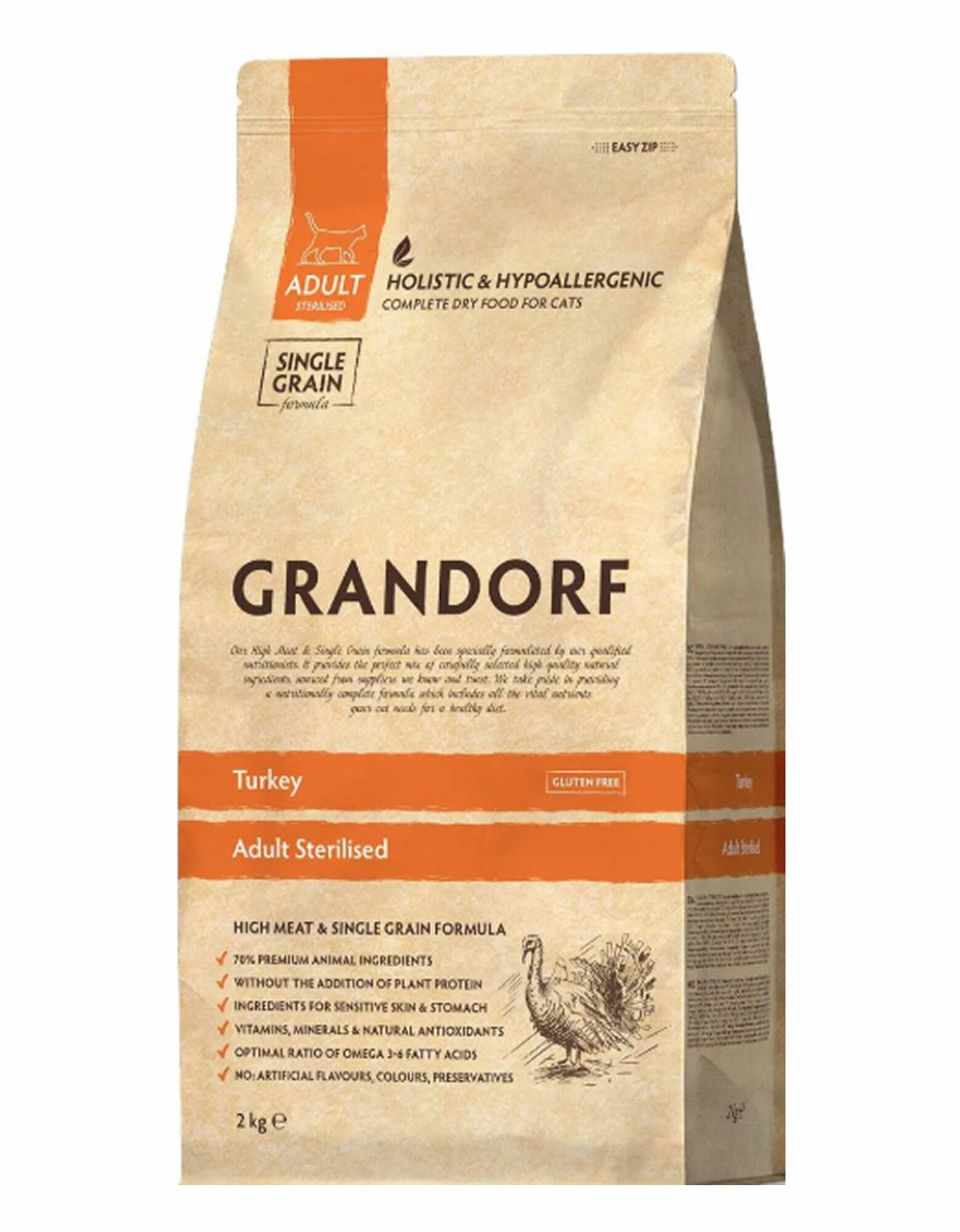 Grandorf Корм сухой Индейка для стерилизованных кошек, 2 кг