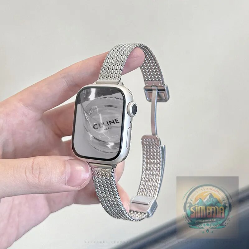 Ремешок для Apple Watch с магнитной застежкой "Пшеничный колос"S10/S9/S8/S7/S6/SE тонкий браслет унисекс - элитный аксессуар для делового стиля