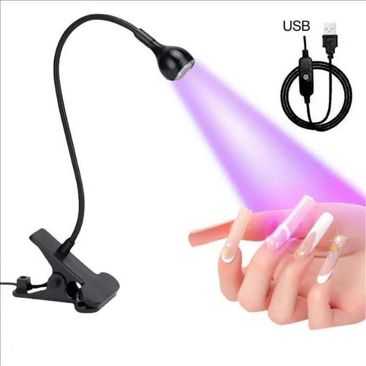 Ультрафиолетовый фонарик / UV LED лампа для маникюра ногтей 3w на прищепке
