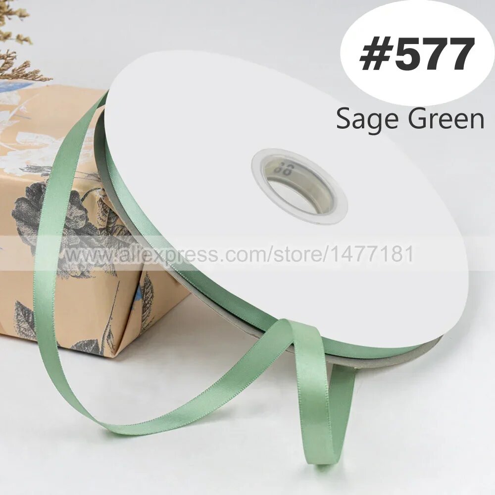 Атласная лента Sage Green 25 мм, 100 ярдов