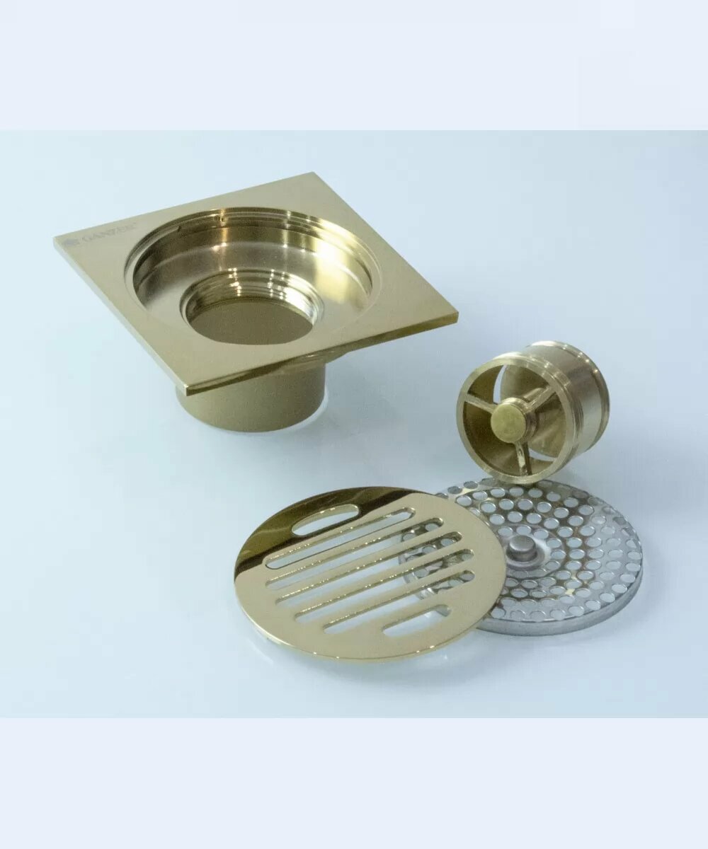 Трап прямой с обратным клапаном 10х10 Ganzer T001-P золото