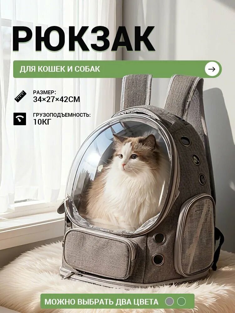 Рюкзак-переноска для кошек и мелких собак до 10 кг, жесткая пластиковая переноска для животных, размер 42x34x27 см, для авиаперелетов, поездок к ветеринару и путешествий на автомобиле