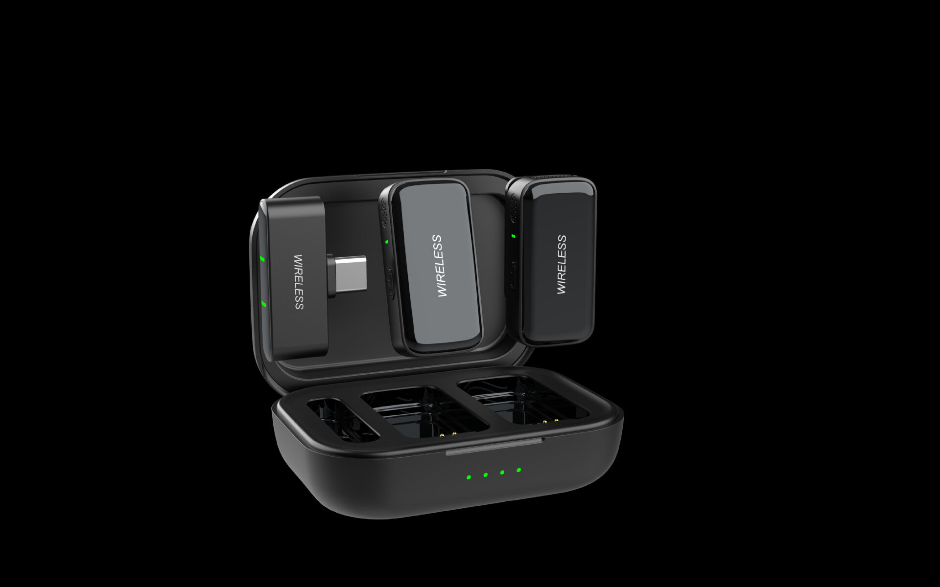Беспроводной микрофон-лаком с двумя микрофонами и зарядным кейсом с USB-C и адаптером для универсального использования