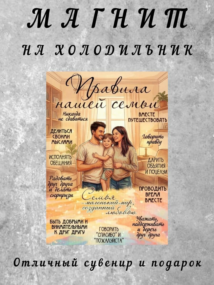Магнит на холодильник "Правила нашей семьи" 145 х 203 мм.