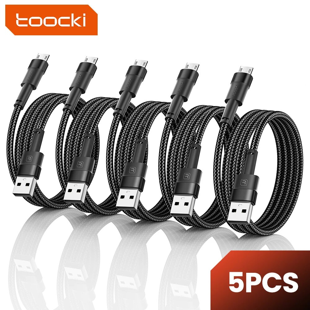 Кабель Для Быстрой Зарядки Toocki 5-Pack 2.4A Micro USB Для Устройств Huawei, Xiaomi, Samsung, Realme, OPPO, Android