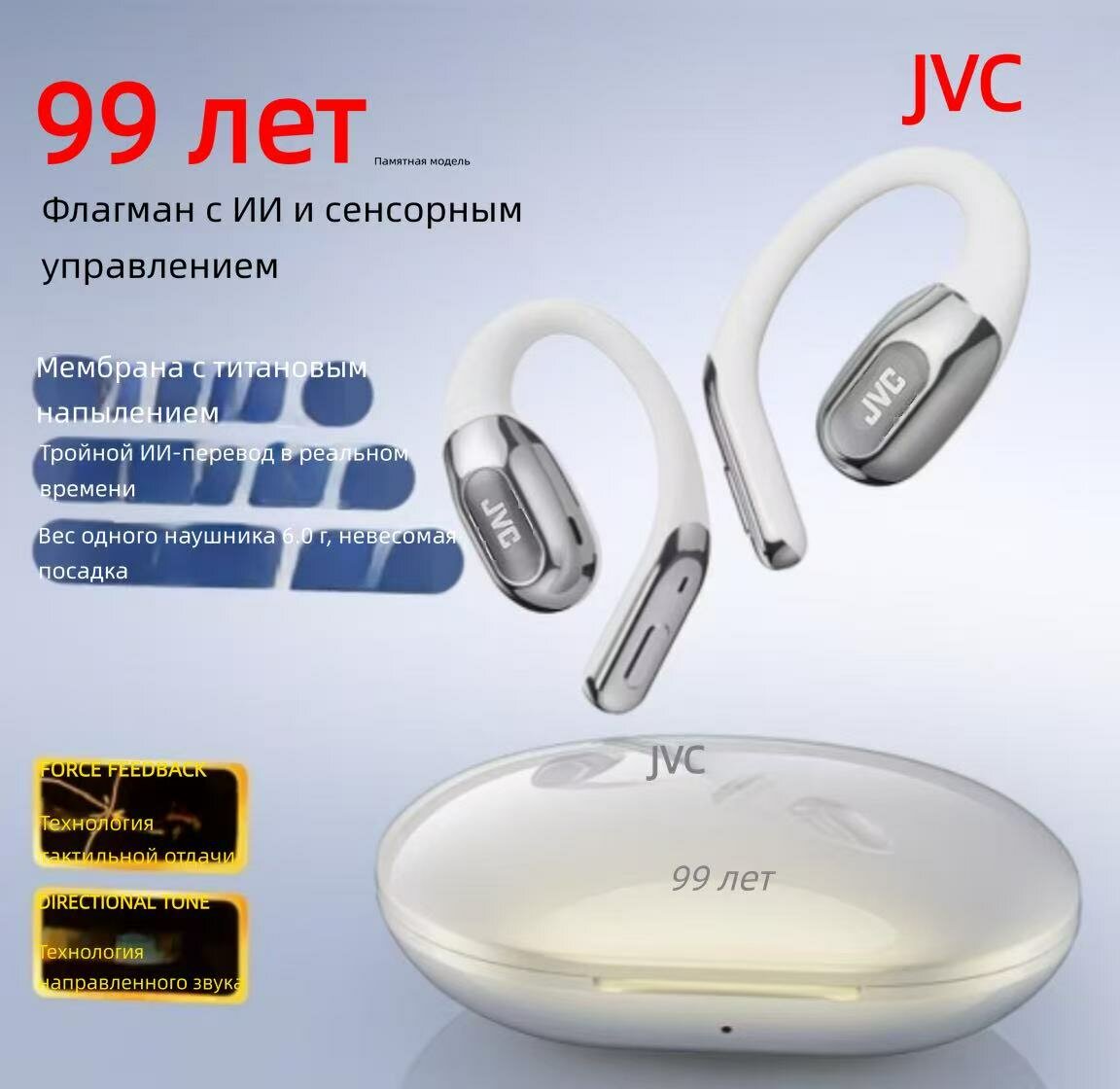 Беспроводные наушники JVC, новая флагманская модель HJ-ME20A с ИИ, сверхдолгая работа от аккумулятора, WHITE