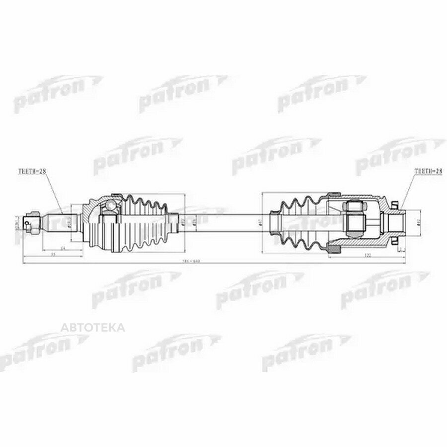 Полуось привода PATRON PDS2034 прав DODGE: CALIBER 07-09 \ JEEP: COMPASS 07-09, PATRIOT 07-09 2.4