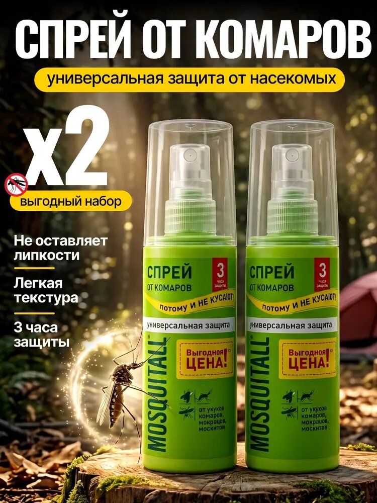 Средство от комаров, мошек, москитов, Спрей от комаров 2 шт, Репеллент спрей
