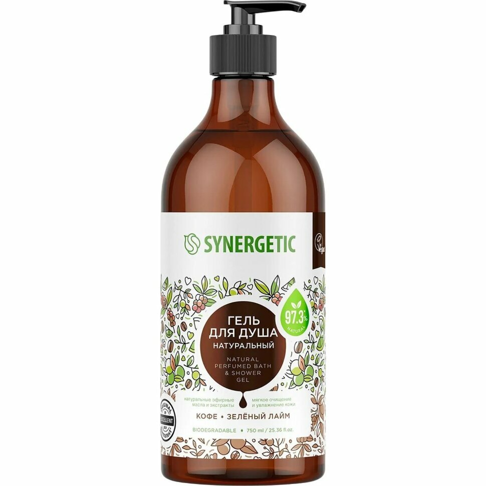 Гель для душа SYNERGETIC Кофе и зеленый лайм увлажняющий, 750мл, 1797573