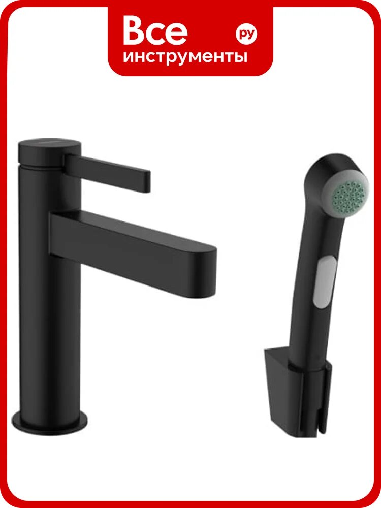 Смеситель для раковины Hansgrohe Finoris 110 с гигиеническим душем, матовый черный