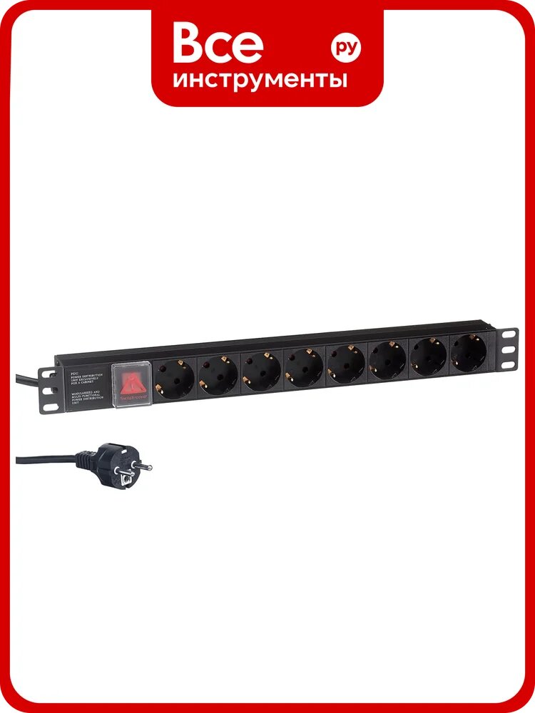 Блок розеток ExeGate ServerPro PDU-19H804 Al-8S-EU2.5CU-SW, 19, 1U, алюминий, 8Schuko, евро,