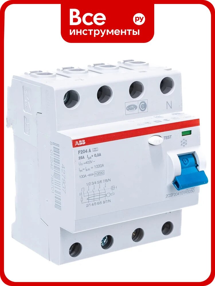 Выключатель дифференциального тока ABB F204 A-25/0,3 4 модуля, 2CSF204101R3250, технические характеристики