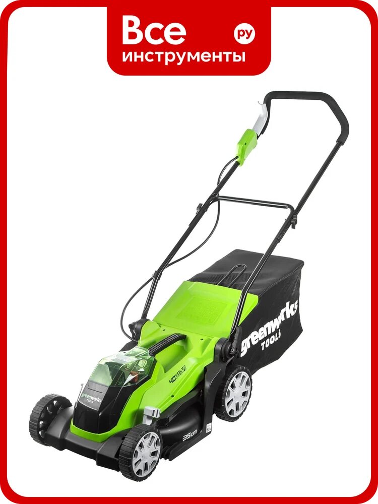 Газонокосилка аккумуляторная GreenWorks G40LM35 40V, 35 см, c 1хАКБ 2 Ач c USB и ЗУ 2501907USB2