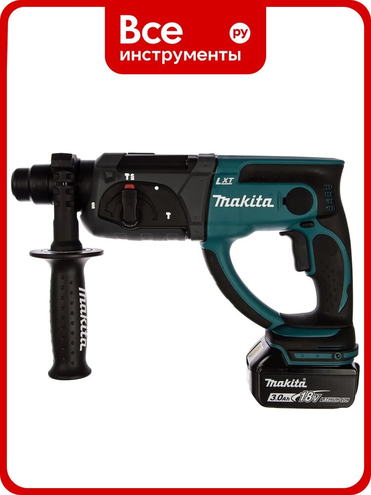 Перфоратор аккумуляторный Makita LXT DHR202RF, 3 Ач, 3 режима, сила удара 1.9 Дж, максимальный диаметр сверления