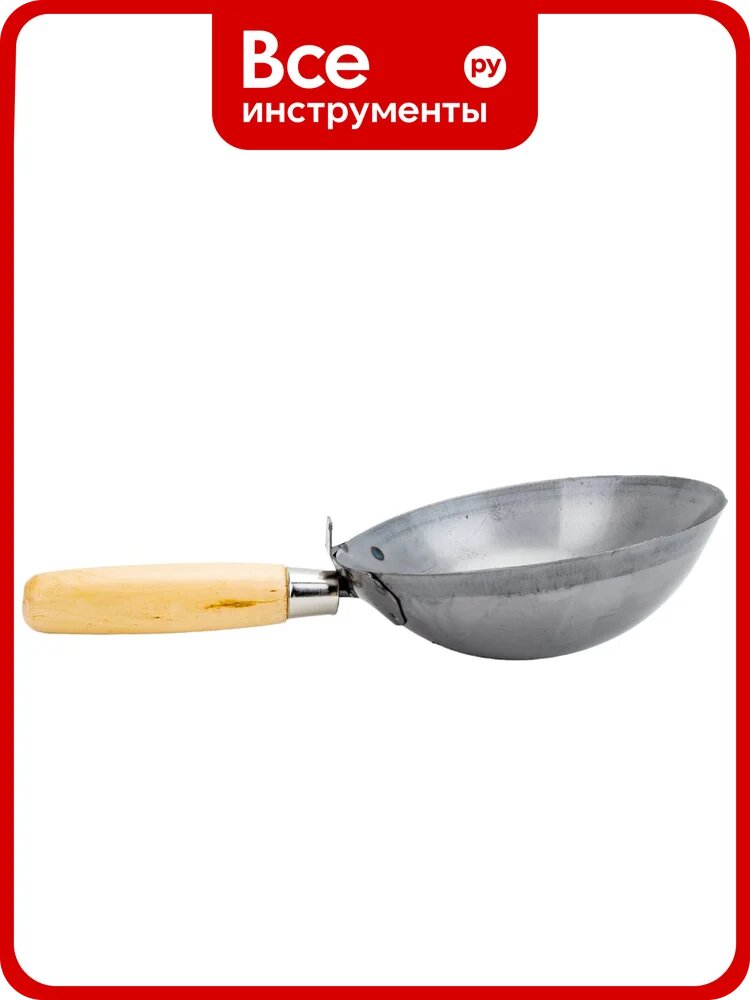 Штукатурный ковш Управдом с деревянной ручкой 042911 4100003154, стальной корпус, круглая форма дна, деревянная рукоять
