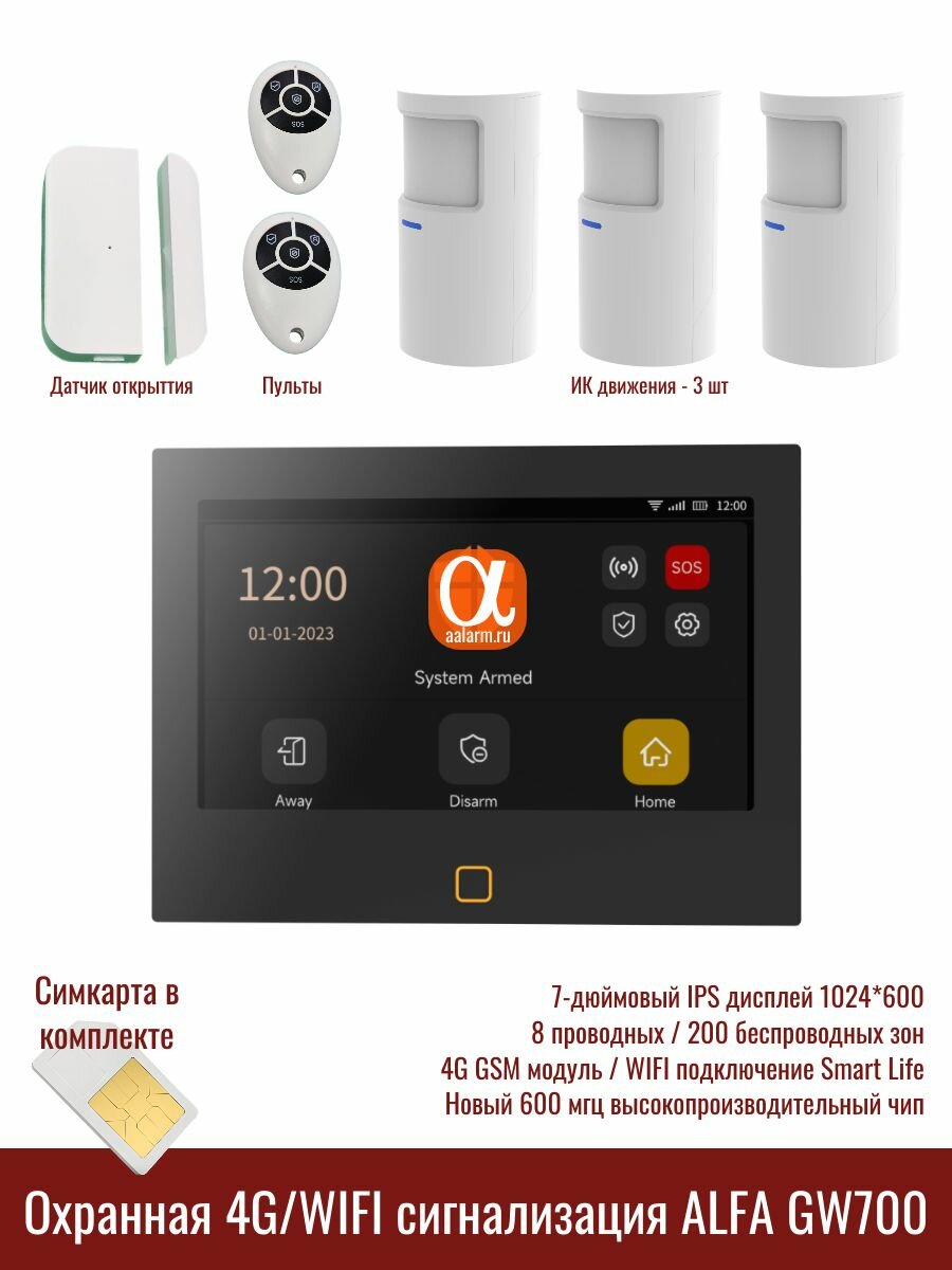 4G/WiFi охранная премиум-сигнализация ALFA GW700-3
