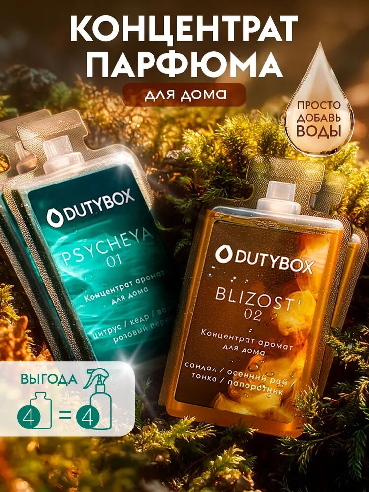 Парфюмированный освежитель воздуха DUTYBOX "близость" и "психея" концентрат 50мл*4 (1200 мл)