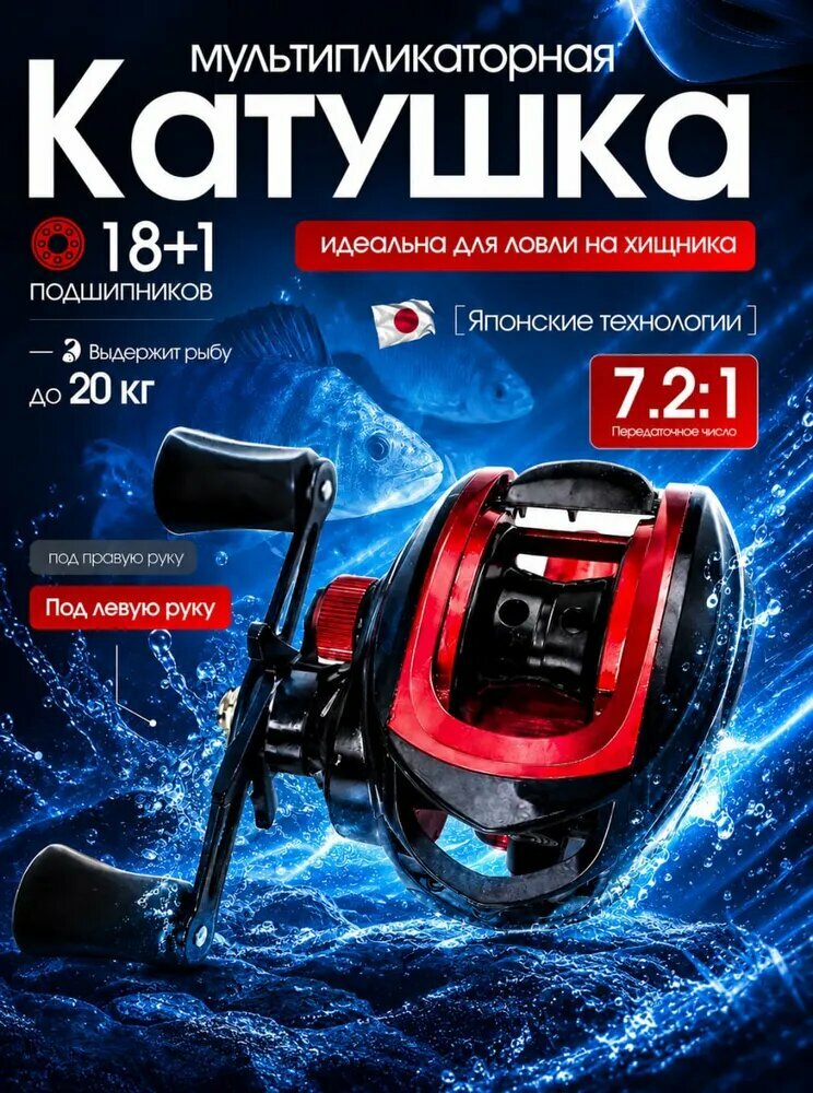 Катушка мультипликаторная для спиннинга под левую руку рыболовная для рыбалки на удочку