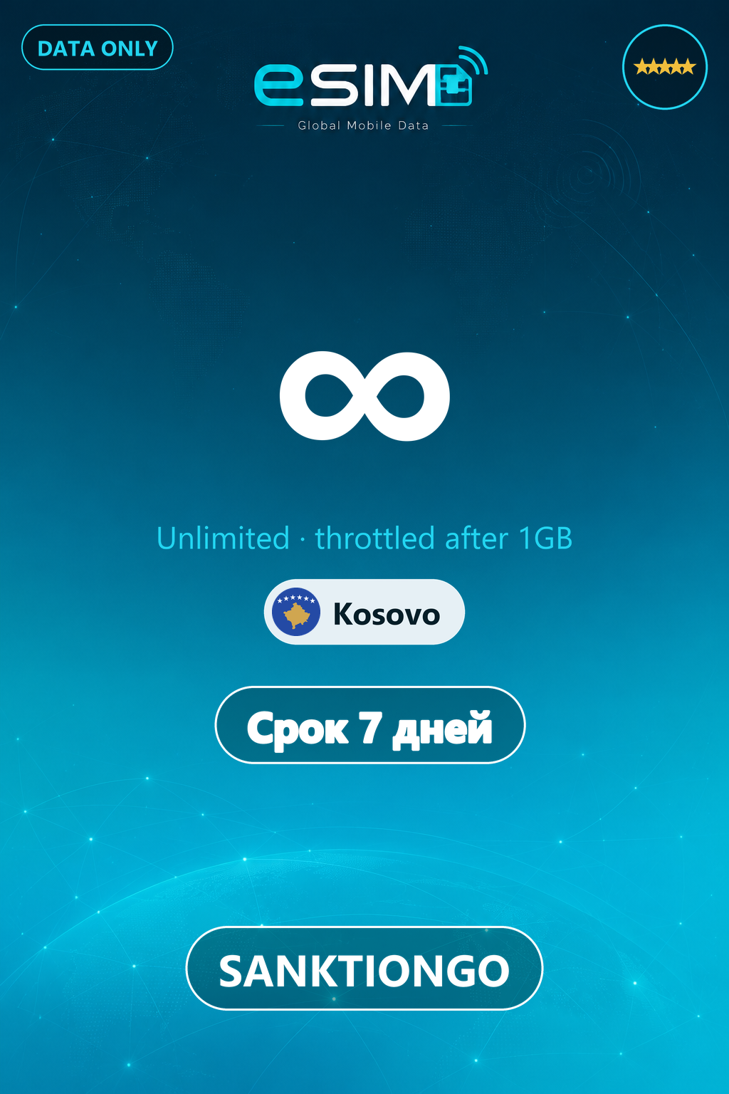 ESIM Косово — безлимит интернета на 7 дней, туристическая сим-карта для интернета в поездках