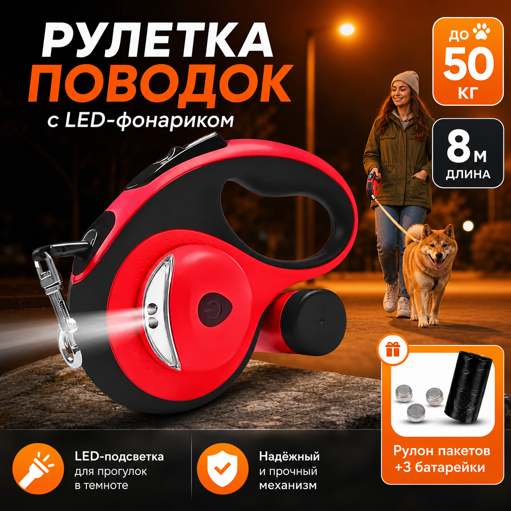 Прочный поводок для собак, красный, черный