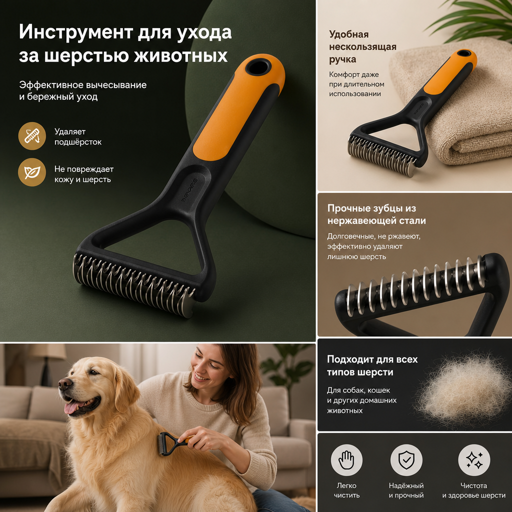 Профессиональная щетка для груминга кошек и собак, безопасный, профессиональный уход