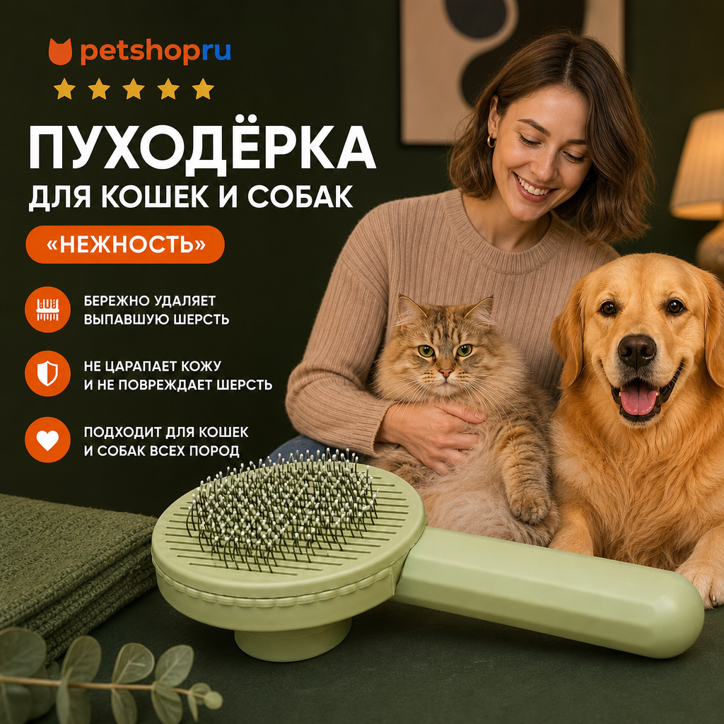 Профессиональная щетка для груминга кошек и собак, комфортный