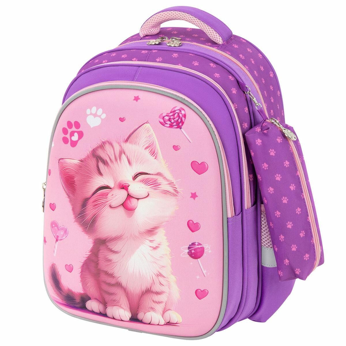 Рюкзак школьный Snoobag MIND с пеналом в комплекте, 2 отделения, "Teasing kitty", 40х28х18см (274443)