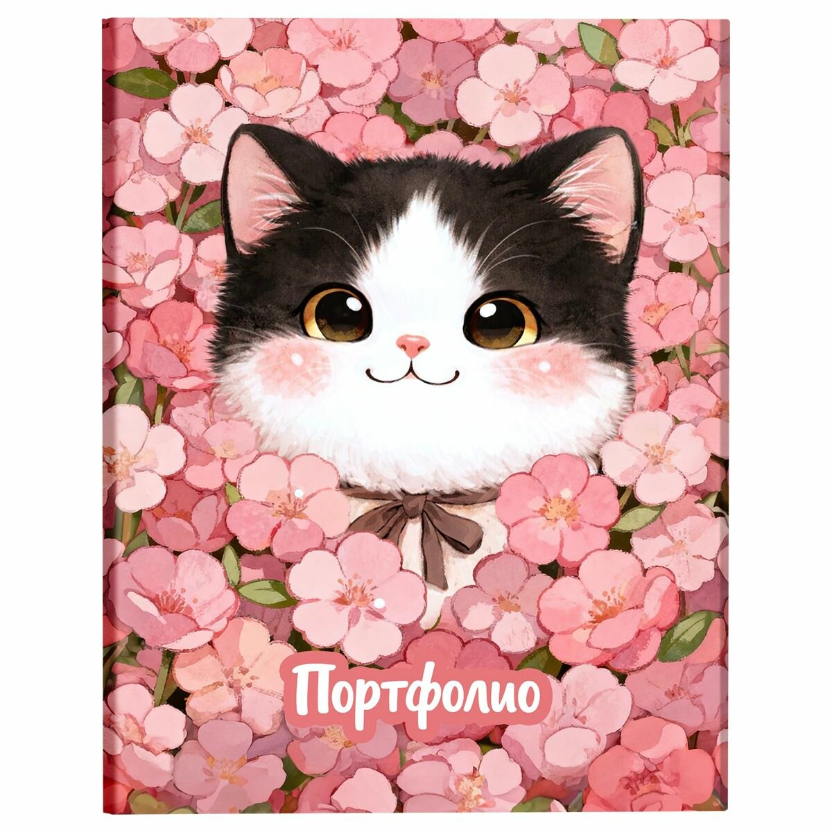 Папка-портфолио школьницы BG, на 4 кольцах "Котёнок в цветах", 20 файлов, А4, 7Бц (ПФ_72384), 10шт.