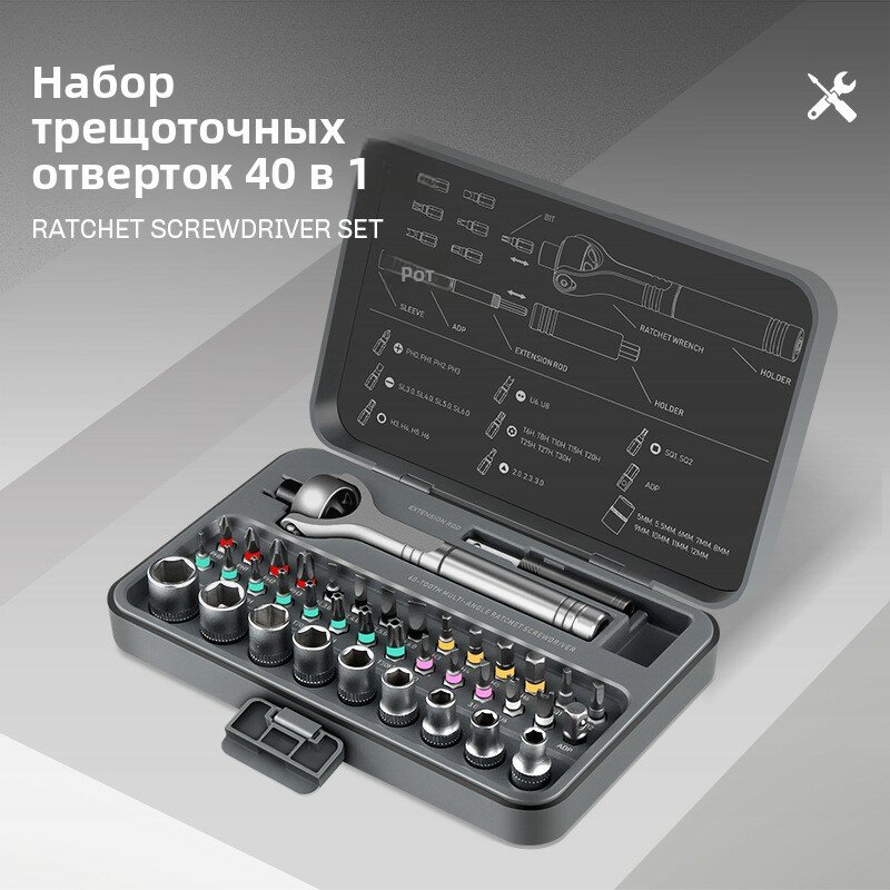 Набор трещоточных отверток 40 в 1, ручной инструмент, трещоточный ключ с битами и торцевыми головками, false, false, false, false, true, сталь SVCM, металл, false, false, false, false,1