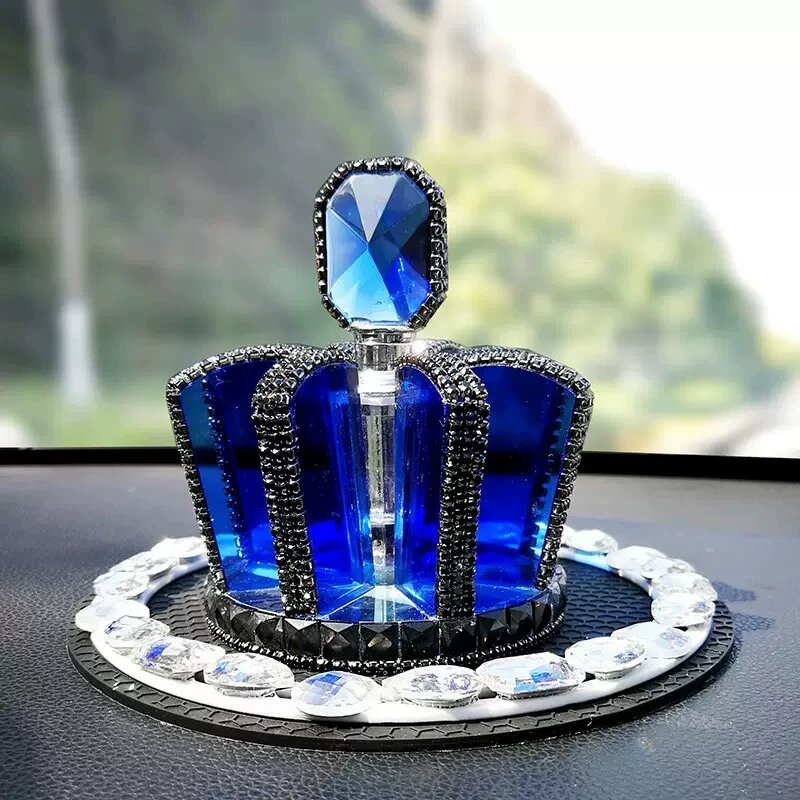 Черная кристаллическая корона автомобильный ароматизатор с круглой нескользящей подложкой (в комплекте: парфюм и