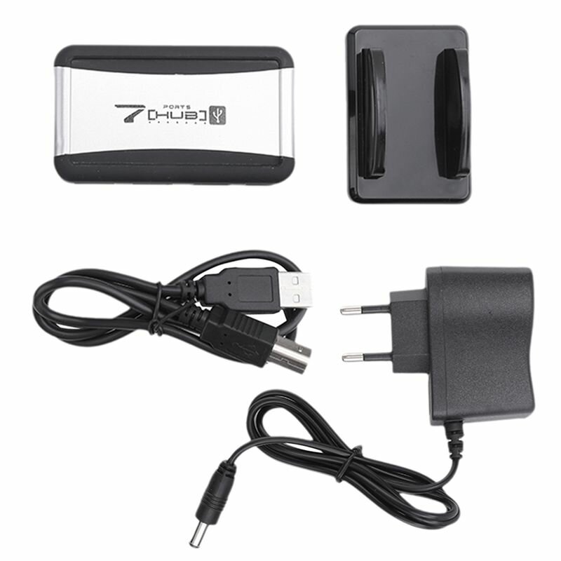 Eu Plug Внешний концентратор 7 портов Usb 2.0 с многоразъемным слотом питания совместим ноутбуков
