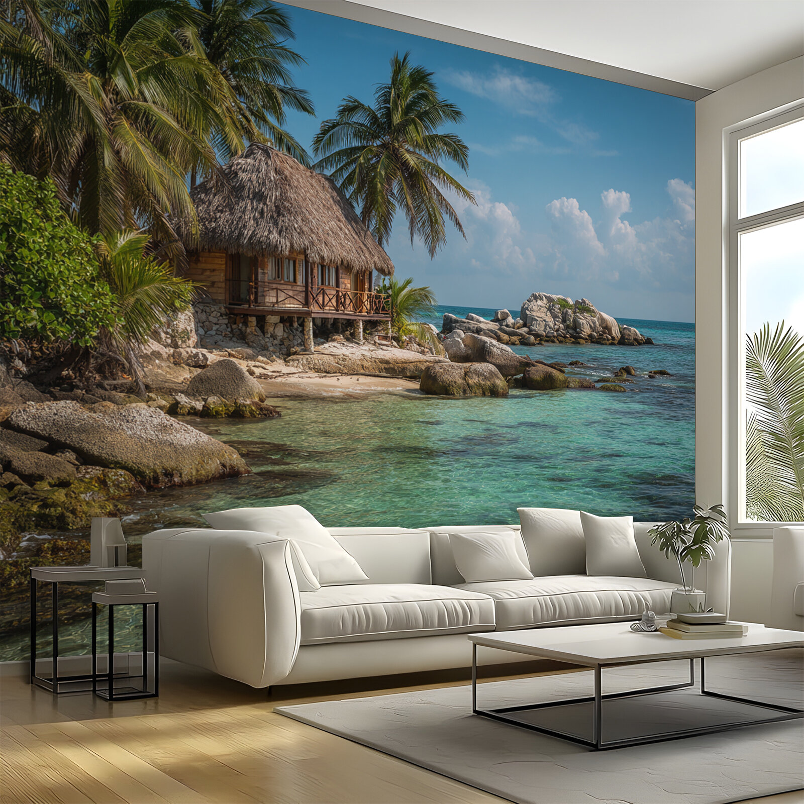 Дом С Соломенной Крышей Большие фотообои 3D на холсте, Тропические Пейзажи самоклеящиеся Матовая фреска 194х136CM