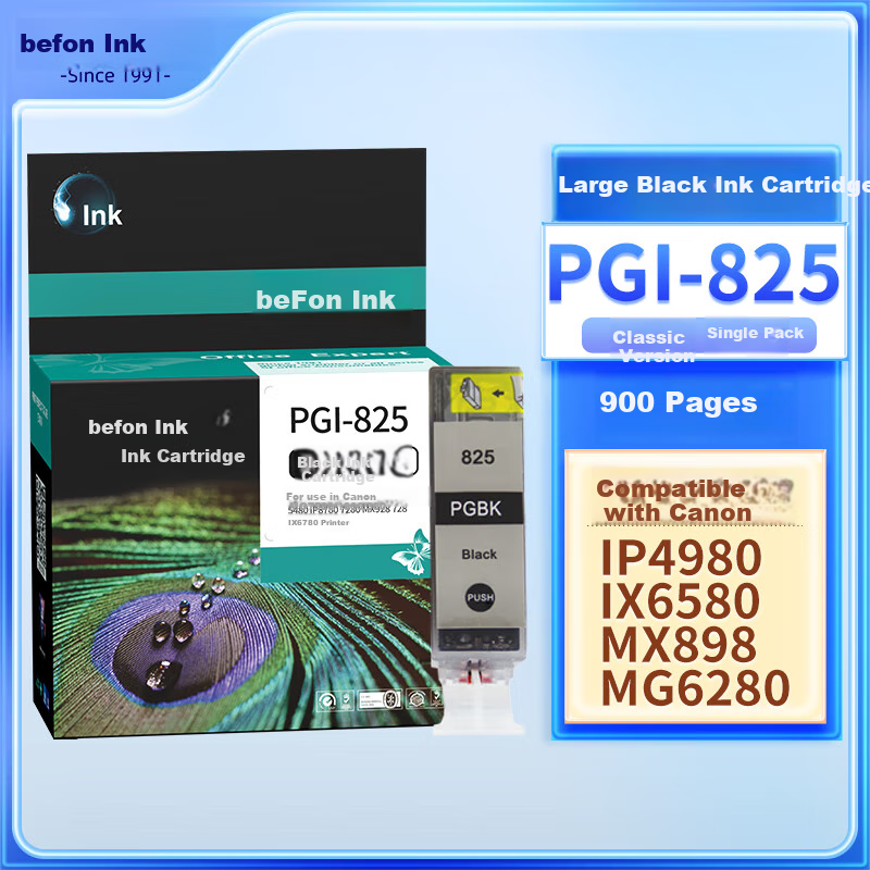 Черная чернильная кассета Befon PGI-825 для принтеров Canon IX6580 IX6500 MG6280 MG5180 IP4880 4980 7200 MX888 без