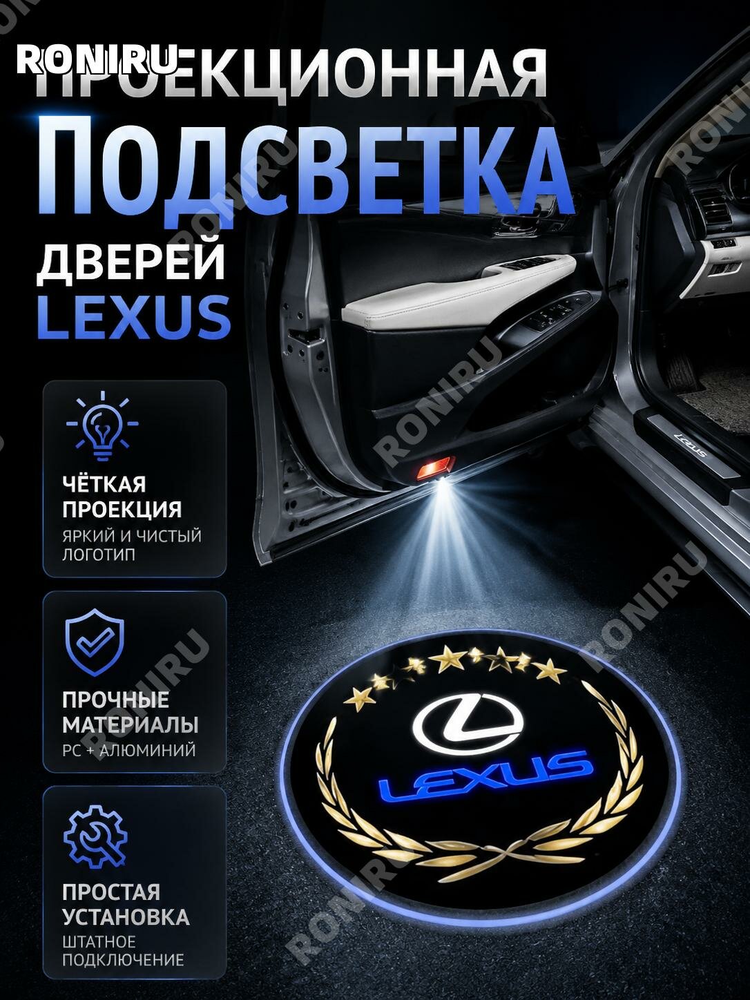 Проекционная подсветка двери для Lexus LS ES RS GS LX CT RC IS UX GX