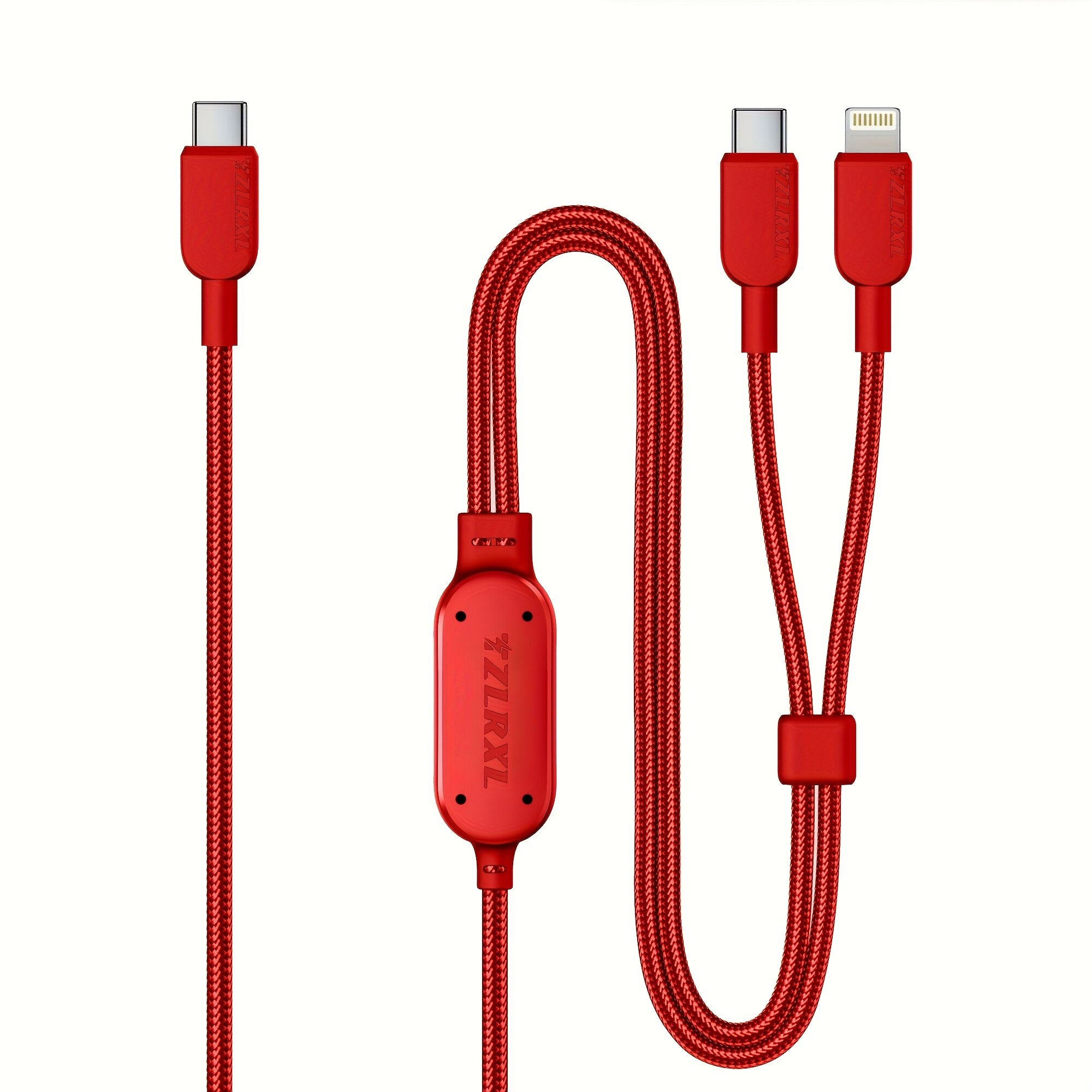 Зарядный кабель 2-в-1 100W с разъемами Type-C и Lightning, длина 180 см (красный), быстрая зарядка и передача данных для Samsung, iPhone 7–17, Macbook, iPad, Xiaomi, OnePlus и других смартфонов и планшетов