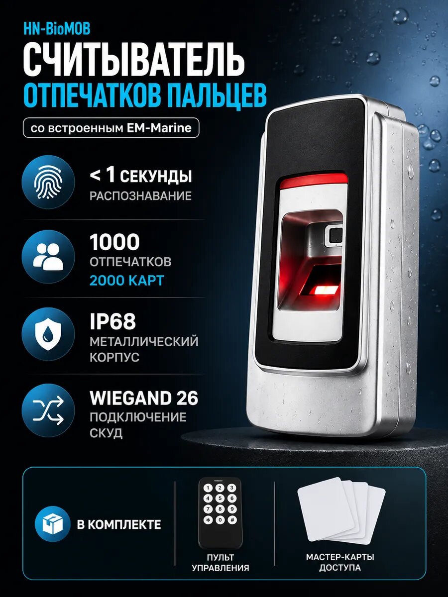 Биометрический считыватель отпечатков Hunter HN-BioMOB, Em-marine, Wiegand 26