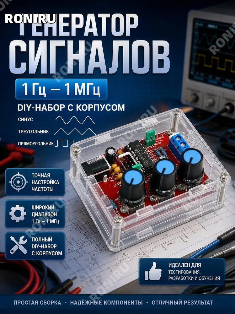 Генератор сигналов 1 Гц-1 МГц, набор DIY, синус треугольник прямоугольник, точная настройка частоты, корпус в комплекте