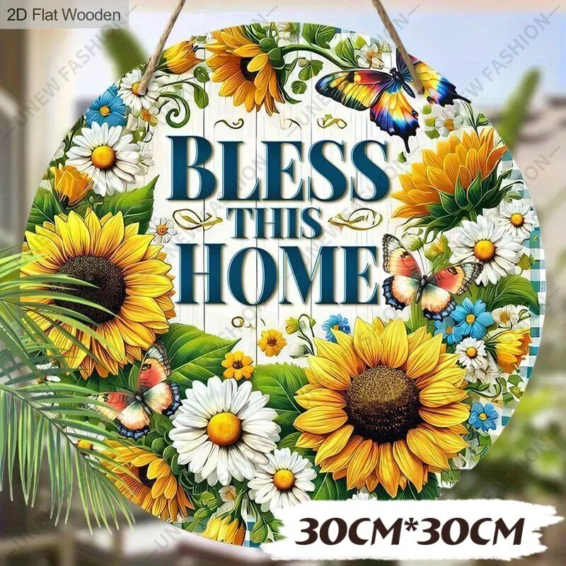 30cm*30cm, Круглая деревянная декоративная табличка "Bless This Home", Плоские 2D-изделия
