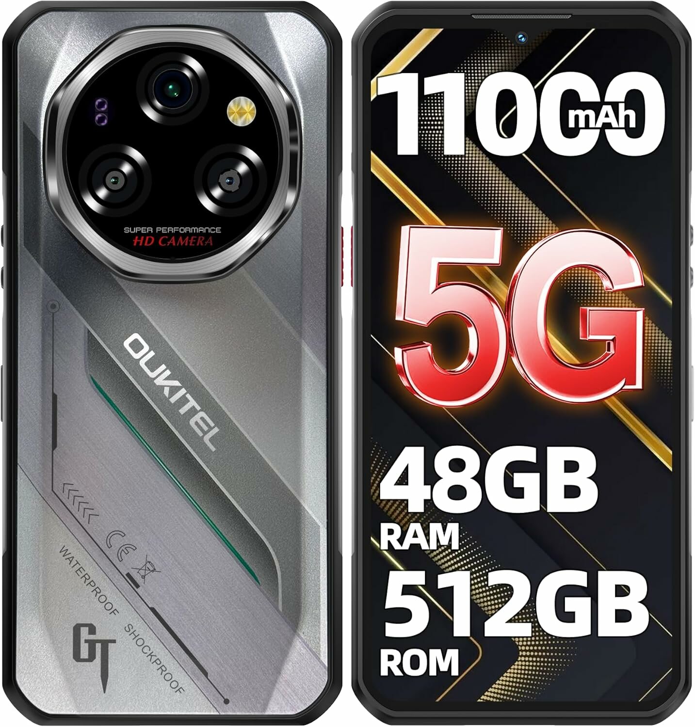 Защищенный телефон OUKITEL WP62 5G 48(16+32)GB 512GB, 11000mAh, 6.6" FHD