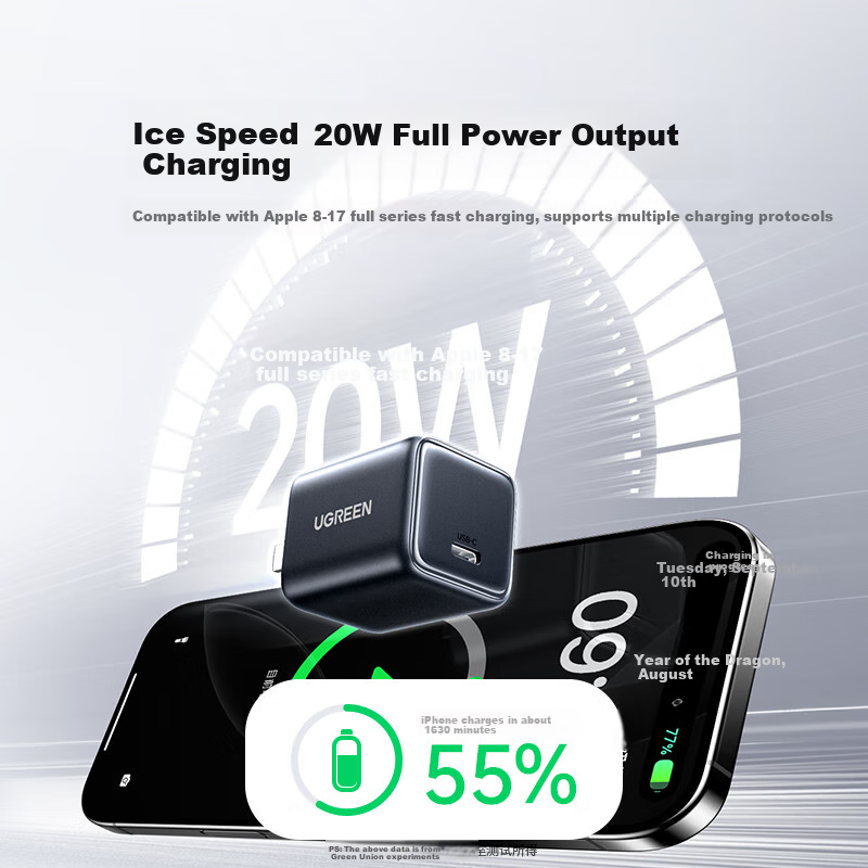 UGREEN GaN PD20W быстрая зарядка для iPhone 17/16/15 ProMax Air iPad наушники адаптер Type-C Цвет：20W GaN быстрая