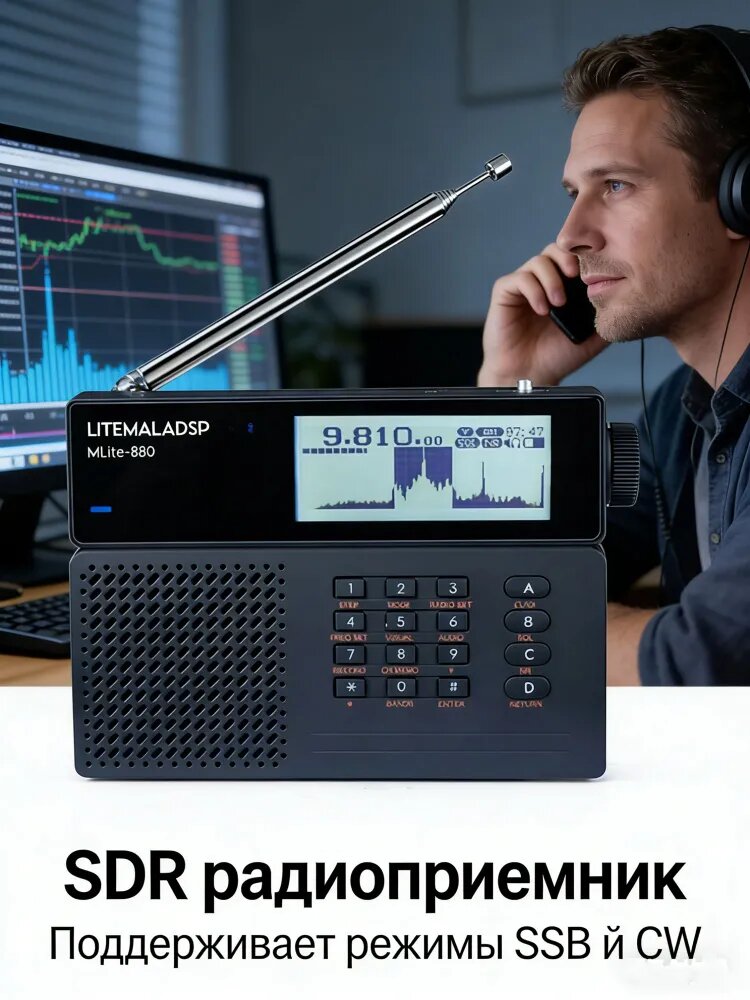 Радиоприемник MLite-880 Malahit SDR, Все Диапазоны: AM, SSB, CW, FM, VHF.