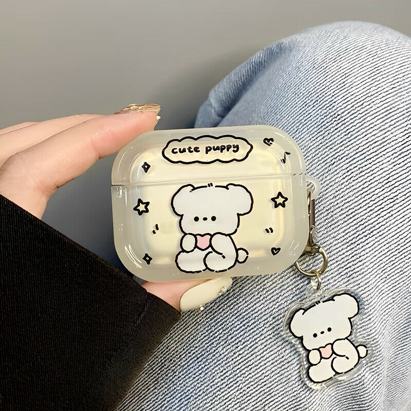 Чехол Qiaojiejie для AirPods Pro 2-го поколения с милым щенком и подвеской противоударный нескользящий Цвет：AirPods Pro