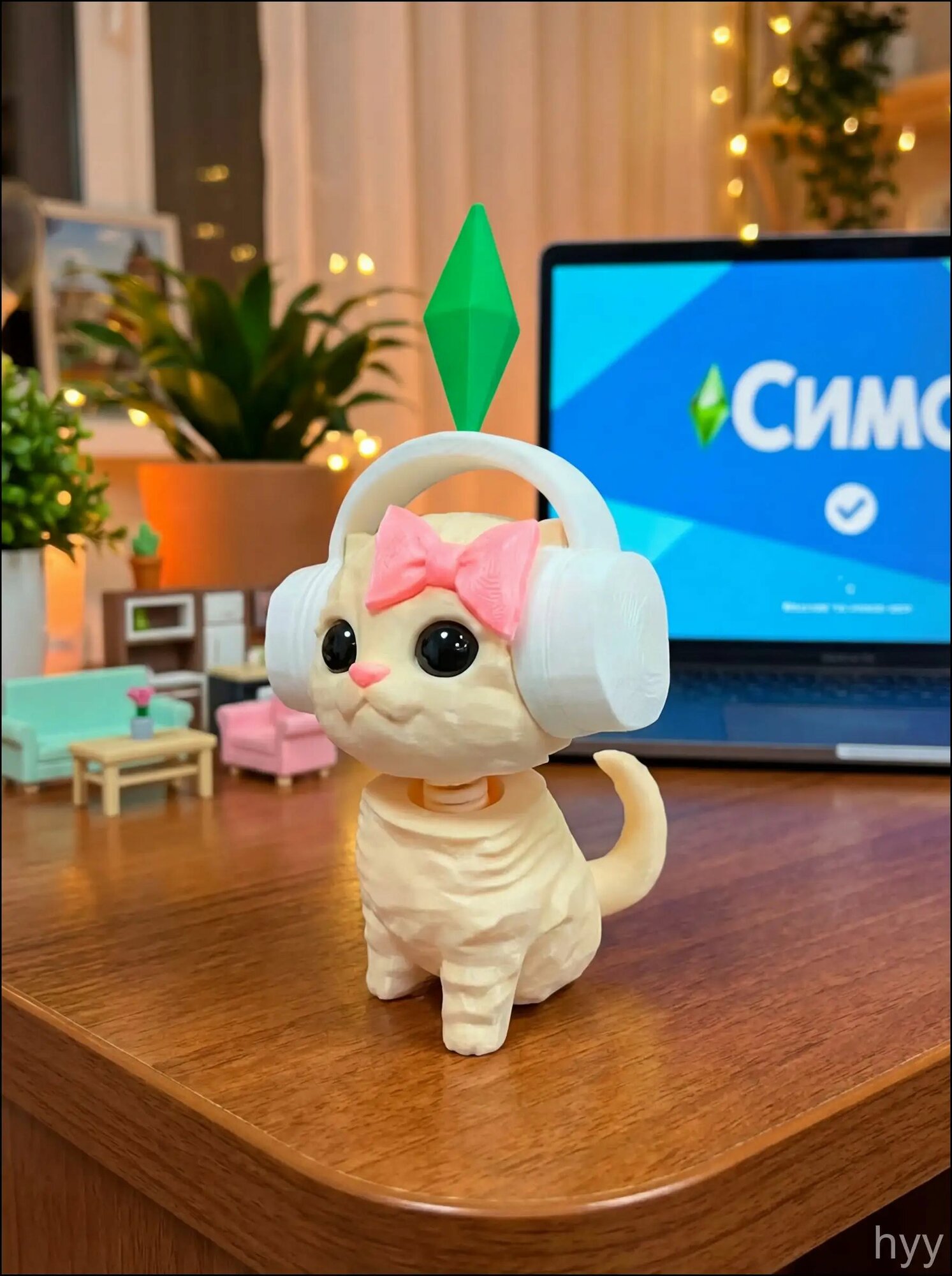 Кот из Симс Sims в наушниках с бантиком. Мем, брелок, статуэтка, тик ток