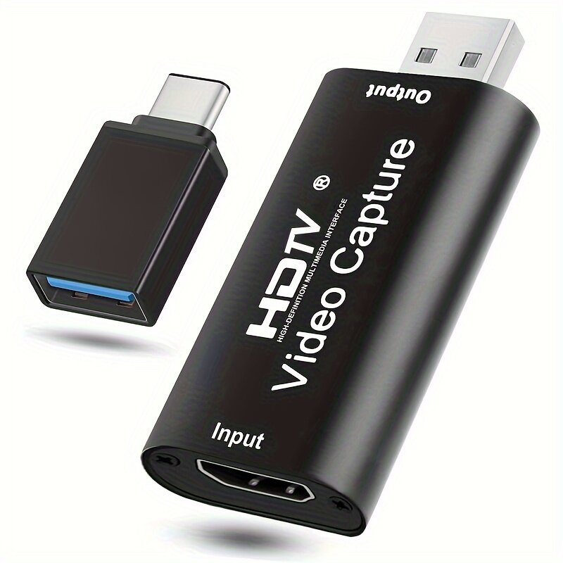 Портативная карта захвата видео 2-в-1 4K HDTV с аудио, интерфейсы USB и USB-C, запись 1080P, для стриминга, видеоконференций, игр и DSLR камер, черная