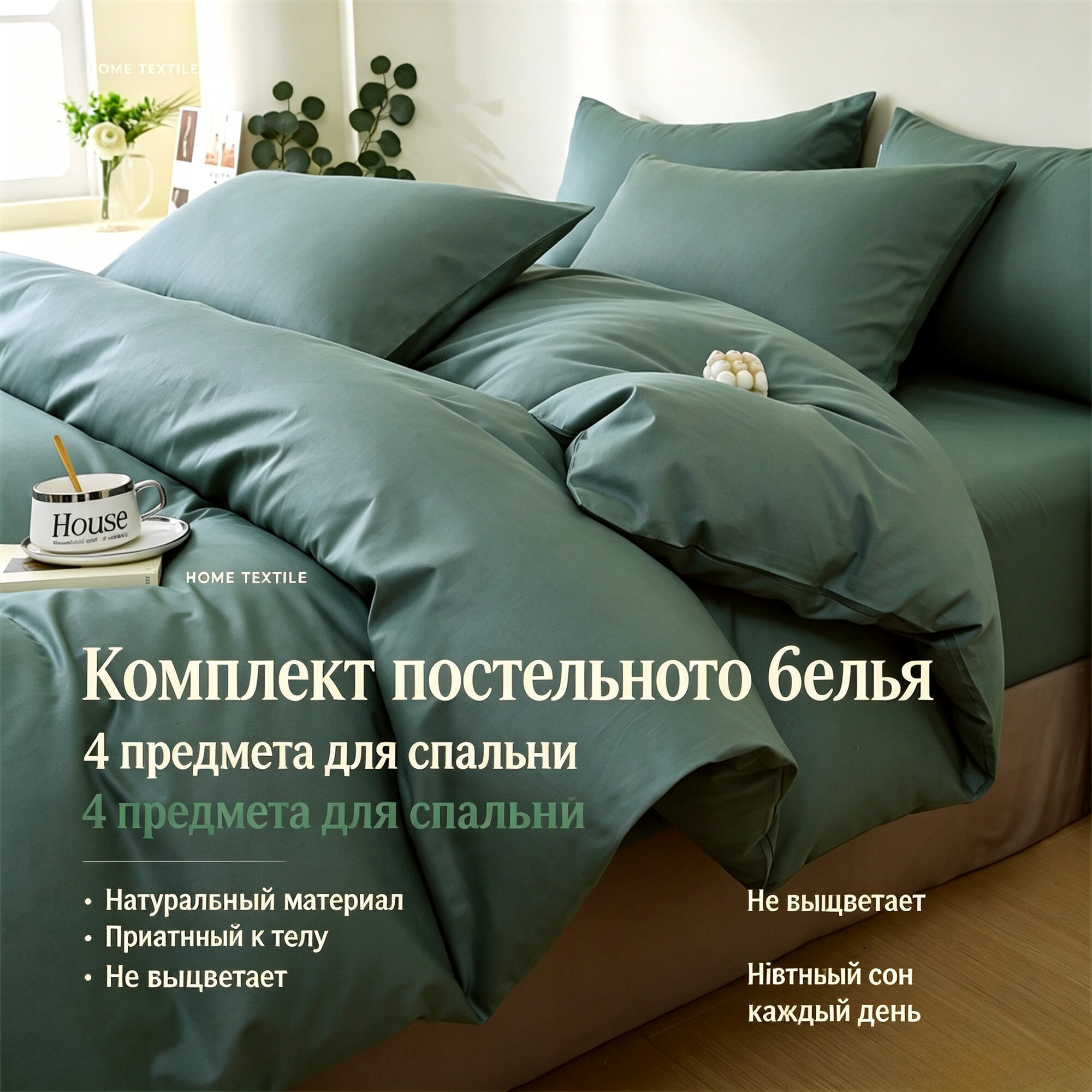 Комплект постельного белья 4 предмета из 100% хлопка / мягкий и дышащий / для комфортного сна