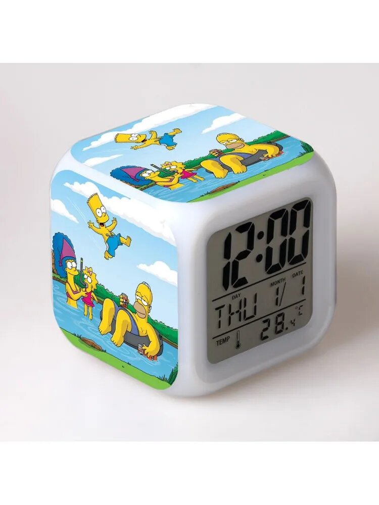 Настольные часы Электронные "The Simpsons", 8x8x8 см, с подсветкой, будильник, 1 шт