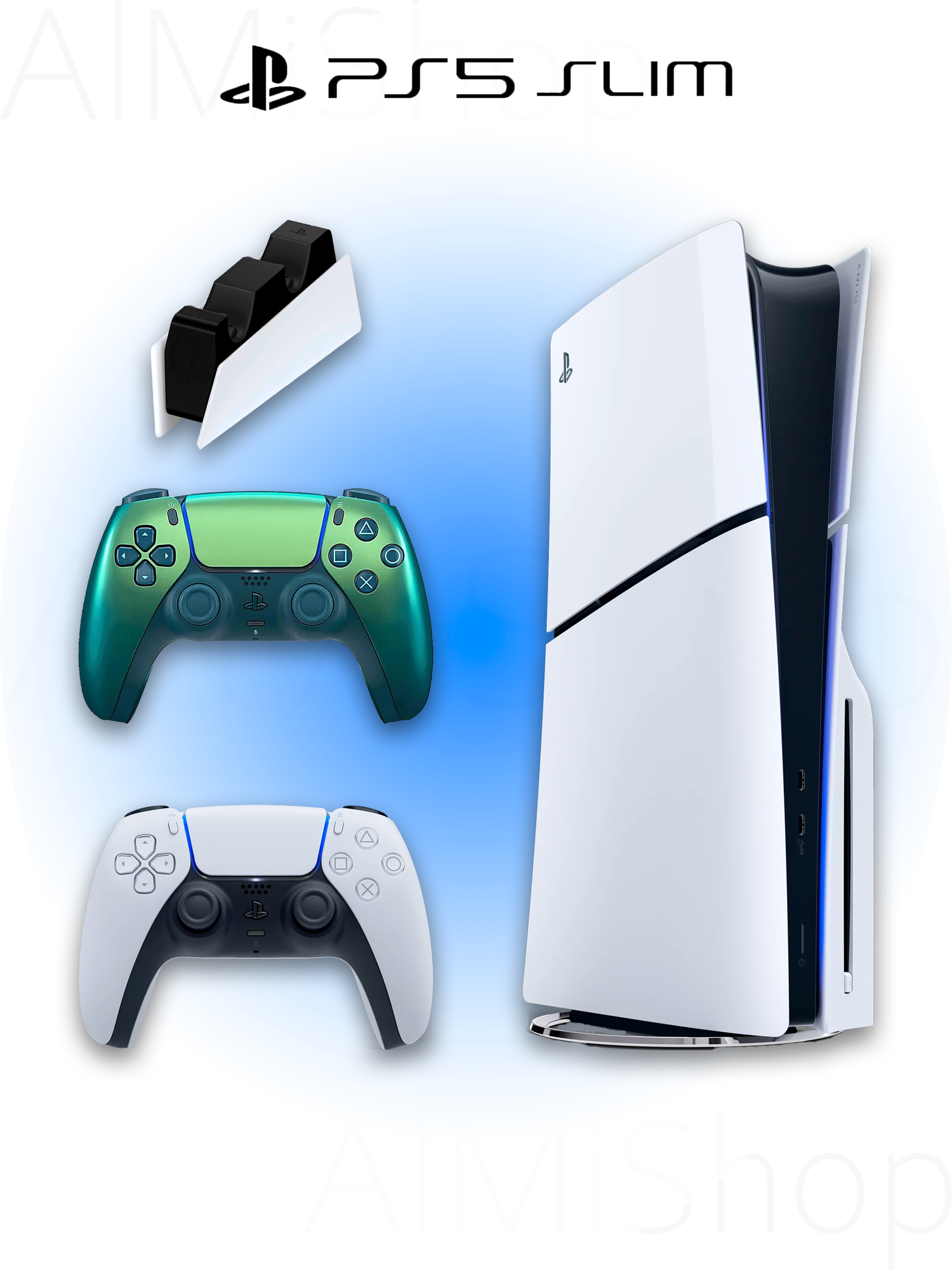 Игровая приставка Sony PlayStation 5 slim (версия с дисководом) + 2-й геймпад (зеленый, Chroma Teal) + зарядная станция