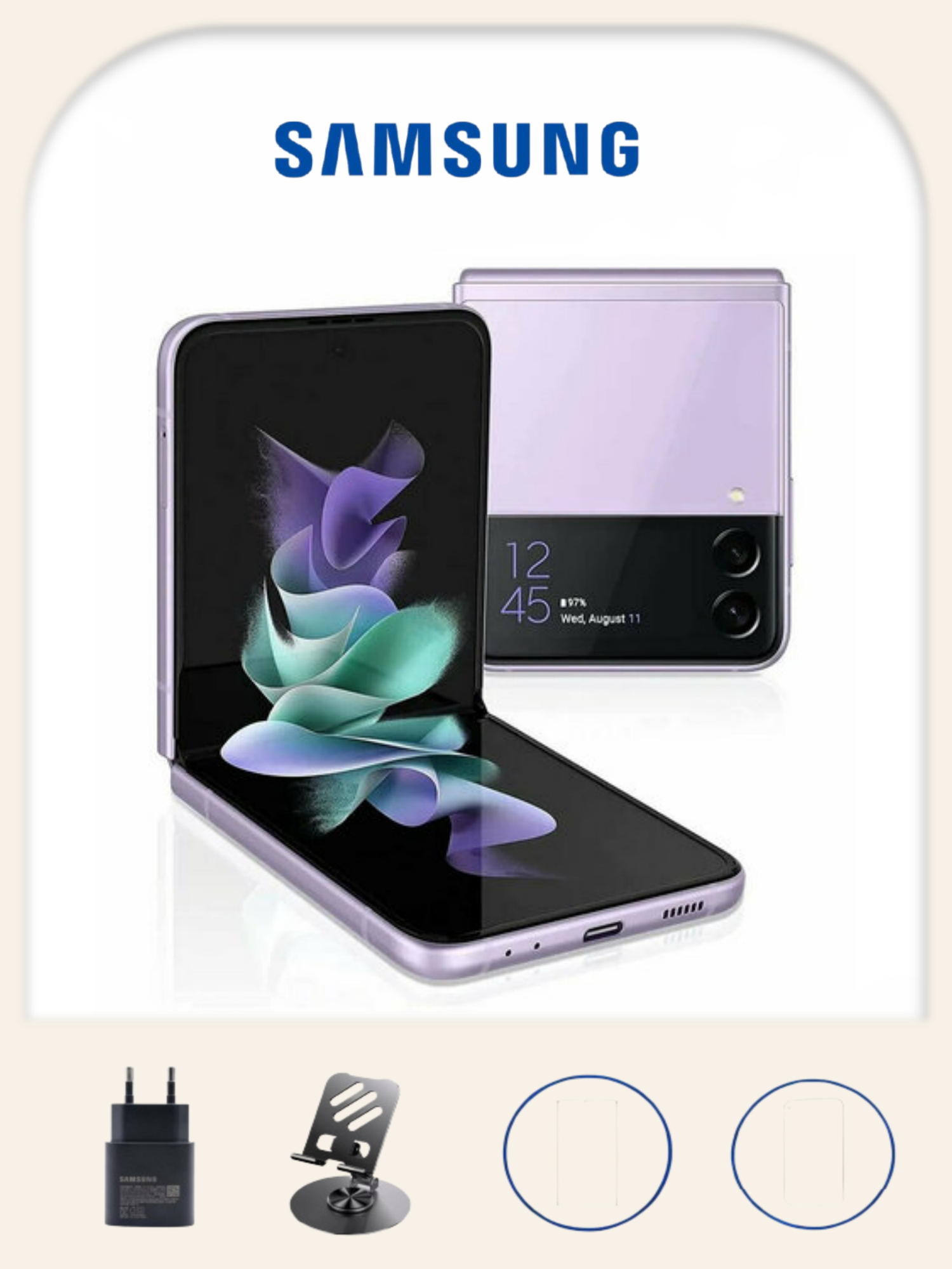 Смартфон Samsung Galaxy Z Flip3 5G (8/256 ГБ), 100% поддержка русского языка, абсолютно новый, фиолетовый.